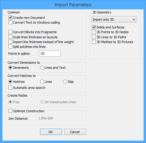 Service Commands and Tools > Importing Documents > AutoCAD formats